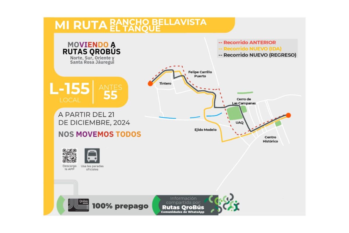 Reportan cambios en el recorrido de las rutas 54 y 55 de Qrobus