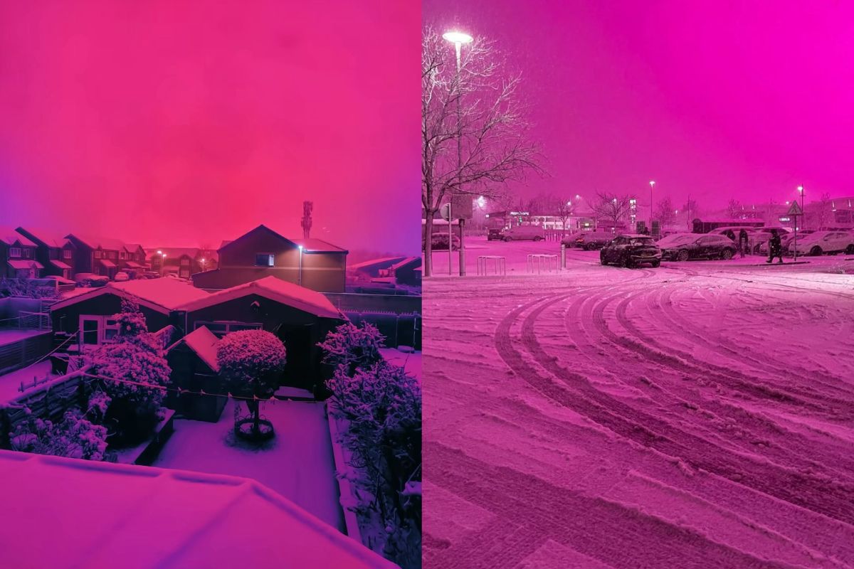 Cielo de Birmingham, Reino Unido, se ‘pinta’ de rosa durante nevada ...